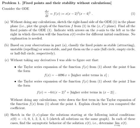 Solved Problem 1 Fixed Points And Their Stability Without Chegg Com