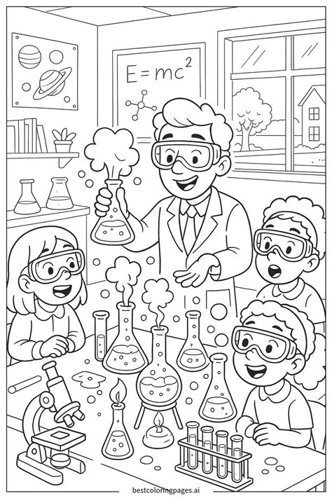 Exciting Science Experiment With Bubbling Beakers Coloring Page Free