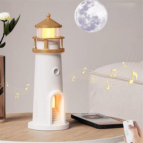 Moon Lamp Projector Night Light Moon Light Projector Remote Control Lighthouse Speaker