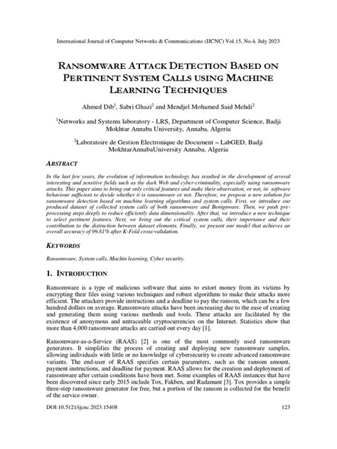 Ransomware Attack Detection Based On Pertinent System Calls Using