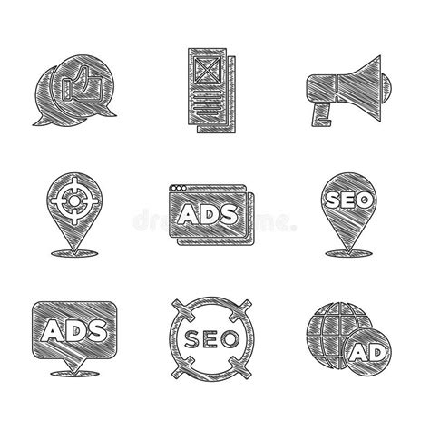 Set Advertising Seo Optimization Target Sport Megaphone And Customer