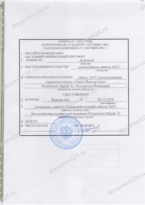 Апостиль на свидетельство о рождении Документ24