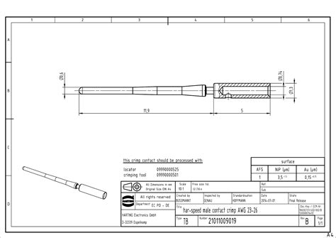 Harting 的 21011009019 Drawing 規格書 Digikey