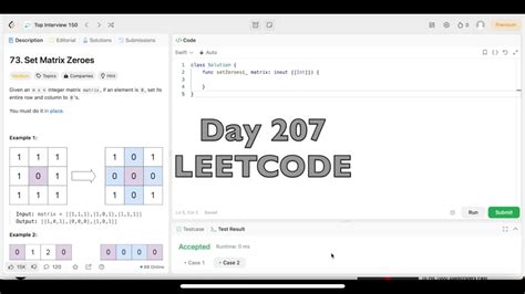 day 207 leetcode problem 73 set matrix zeroes swift youtube