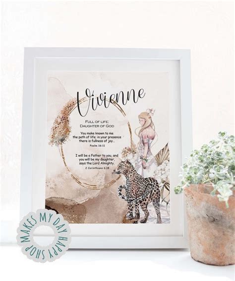 Vivienne Custom Name Meaning Printable Wall Artfloral Etsy