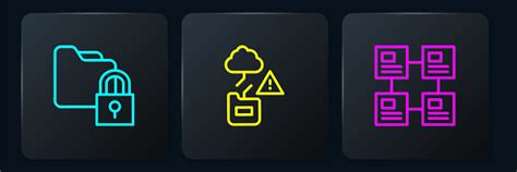 라인 폴더 및 잠금 계층 구조 조직 차트 및 클라우드 기술 데이터 전송을 설정합니다 검은색 사각형 버튼입니다 벡터 건축물에 대한 스톡 벡터 아트 및 기타 이미지 Istock