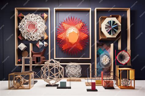 Premium Ai Image A Series Of Kinetic And Interactive Geometric Artworks With Different