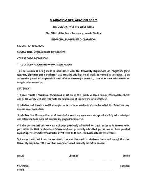 Plagiarism Declaration Form Pdf