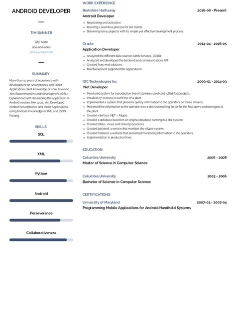 Android Developer Resume Samples And Templates VisualCV
