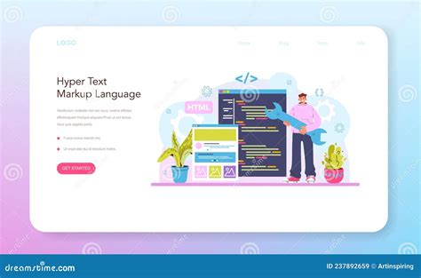 Website Development Web Banner Or Landing Page HTML Coding Stock