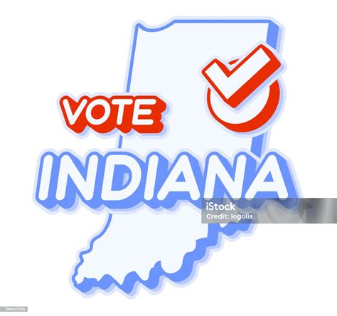 인디애나 Usa 2020 벡터 일러스트에서 대통령 투표 투표 및 빨간색 진드기 또는 선택의 표시를 확인하는 텍스트와 함께 주지도 흰색 배경에 격리된 스티커 2020년에 대한