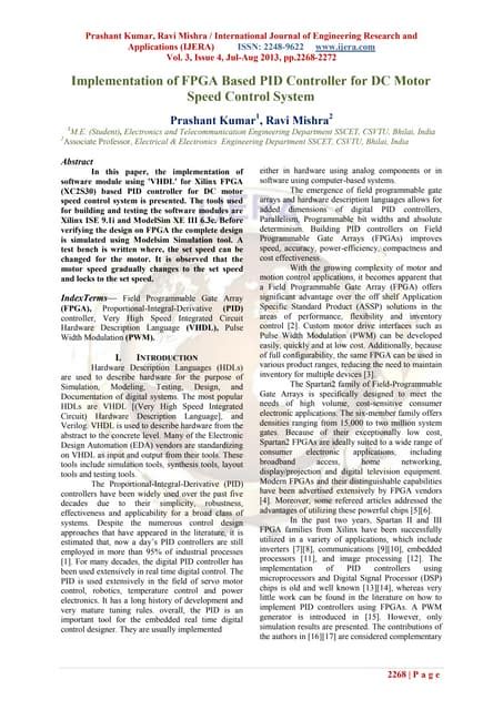 Implementation Of Pid Controller Pwm Module On Fpga Pdf