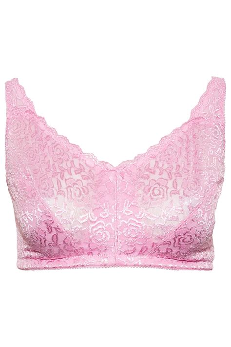 Plus Size Light Pink Hi Shine Lace Non Padded Non Wired Full Cup Bra Yours Clothing