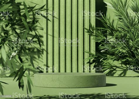 녹색 잎3d 콘크리트 연단 디스플레이와 최소한의 추상적 배경 3차원 형태에 대한 스톡 사진 및 기타 이미지 3차원 형태 그림자 나무 Istock