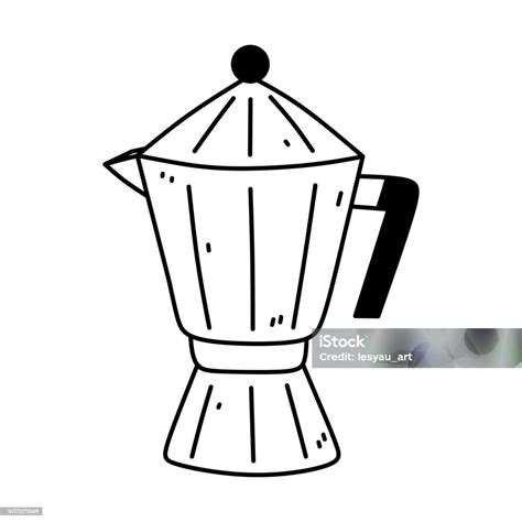 흰색 배경에 고립 된 이탈리아 커피 메이커 또는 모카 냄비 낙서 스타일의 벡터 손으로 그린 일러스트레이션 카드 메뉴 로고 장식