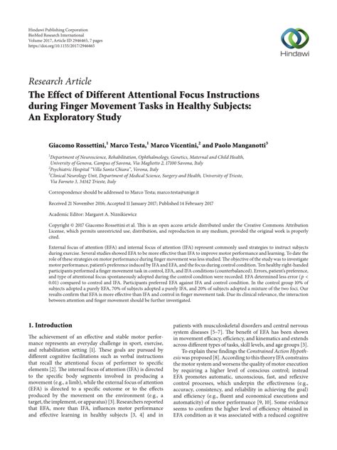 Pdf The Effect Of Different Attentional Focus Instructions During Finger Movement Tasks In