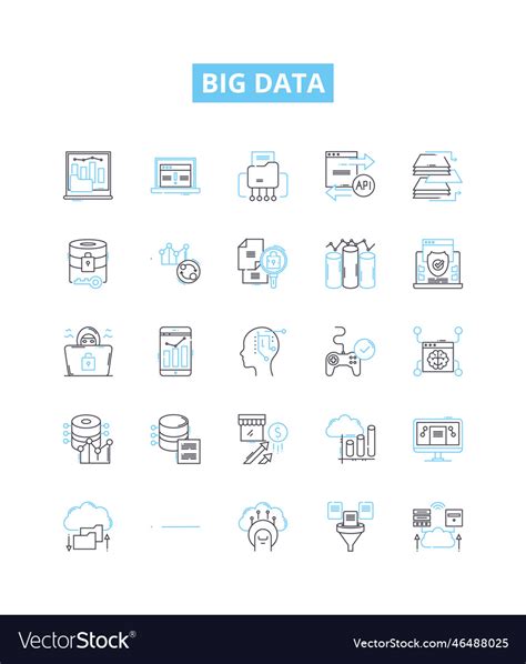 Big Data Line Icons Set Hadoop Analytics Vector Image