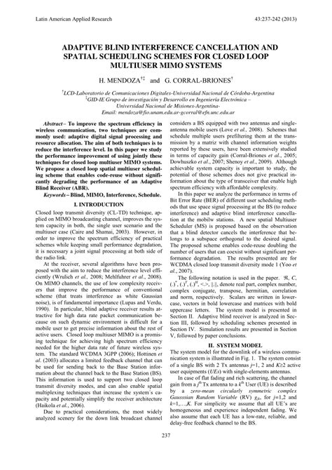 Pdf Adaptive Blind Interference Cancellation And Spatial Scheduling