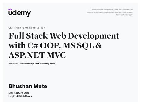 Udemy Course Completion Certificate Bhushan Mute