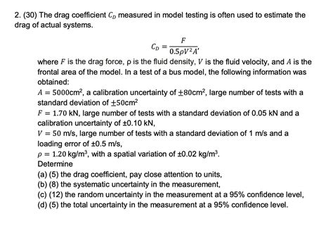 Solved The Drag Coefficient Co Measured In Model Chegg