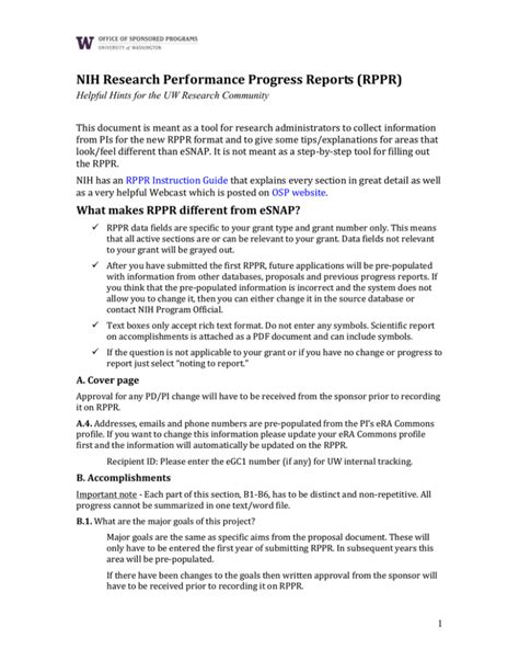 Nih Research Performance Progress Reports Rppr