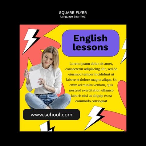 Premium Psd Hand Drawn Language Learning Square Flyer