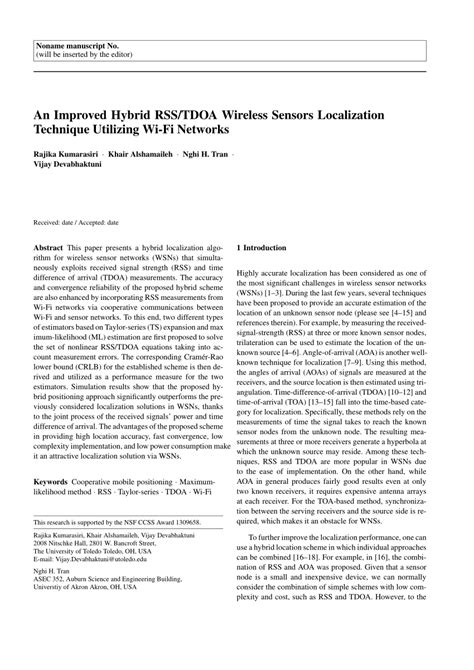 Pdf An Improved Hybrid Rsstdoa Wireless Sensors Localization