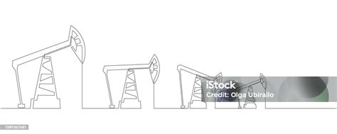 오일 펌프 잭 하나의 연속 라인 도면 간단한 선형 스타일로 석유 생산 및 무역 산업을 시추합니다 재생 불가능한 에너지 개념 편집