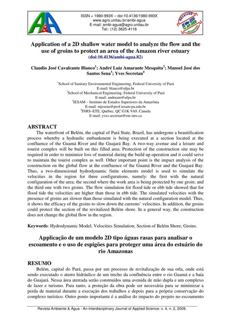 Pdf Application Of A 2d Shallow Water Model To Analyze The Flow And The Use Of Groins To