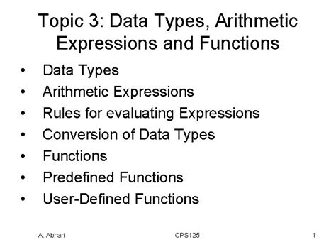 topic 3 data types arithmetic expressions and functions