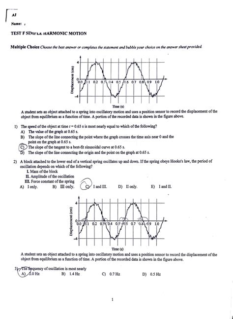 AP Physics Test Momentum Name TEST F Sll ULJ HARMONIC MOTION Multiple Choice Choose The