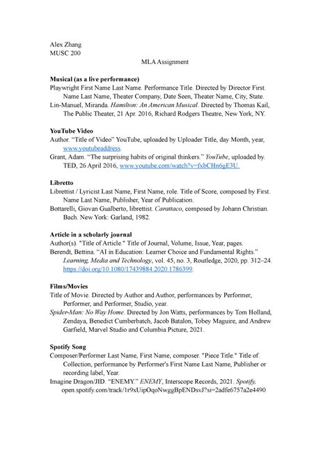 Spring 2022 Mla Assignment Alex Zhang Musc 200 Mla Assignment Musical