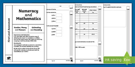 First Level Numeracy And Mathematics Assessment Estimating And Rounding