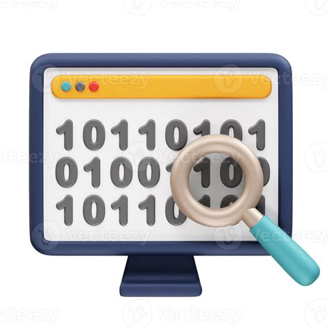 data search analysis binary code on computer monitor icon 3d render