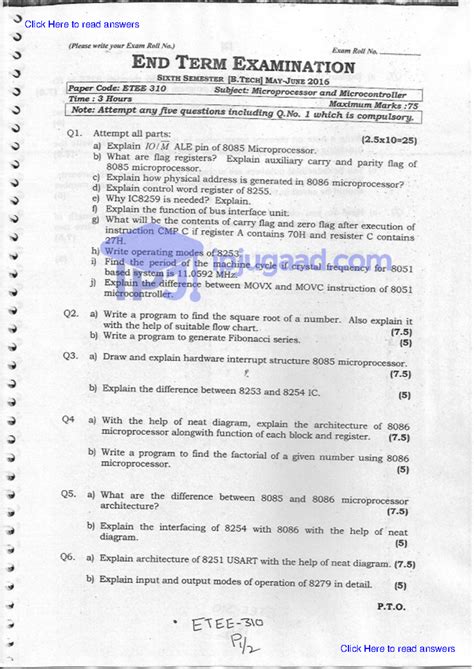 ipjugaad b tech 6th sem microprocessor and microcontroller paper 2016
