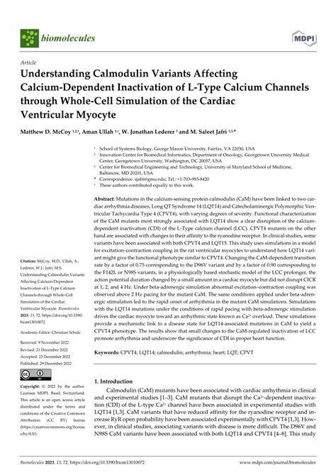 Pdf Understanding Calmodulin Variants Affecting Calcium Dependent Inactivation Of L Type