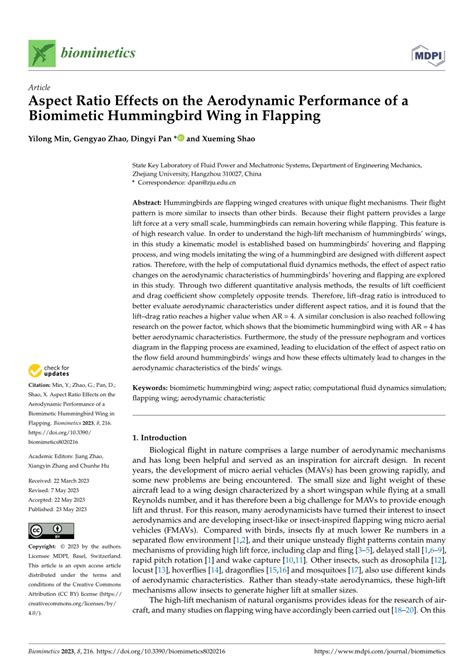 Pdf Aspect Ratio Effects On The Aerodynamic Performance Of A Biomimetic Hummingbird Wing In