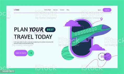 비행 착륙 페이지 항공기 비행기 비즈니스 컨셉 디자인 다음 여행 계획 벡터 그림입니다 항공우주 산업에 대한 스톡 벡터 아트 및 기타 이미지 Istock