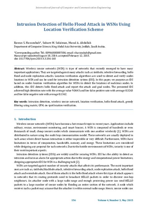 Pdf Intrusion Detection Of Hello Flood Attack In Wsns Using Location