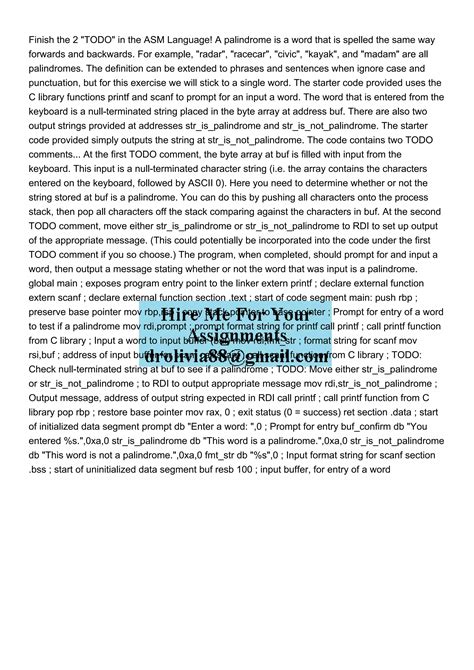 Finish The 2 Todo In The Asm Language A Palindrome Is A Wpdf