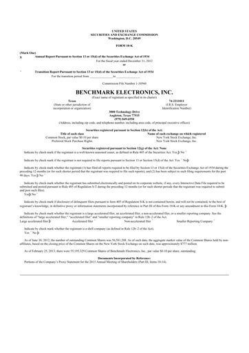 Benchmark Electronics Annual Reports 10 K