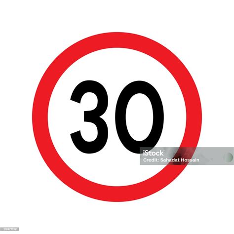 Speed Limit 30 Traffic Sign Restriction Symbol For Car Drivers Road