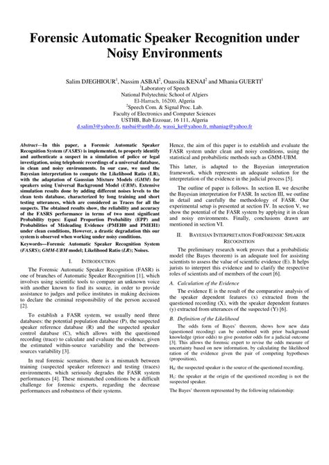 Pdf Forensic Automatic Speaker Recognition Under Noisy Environments