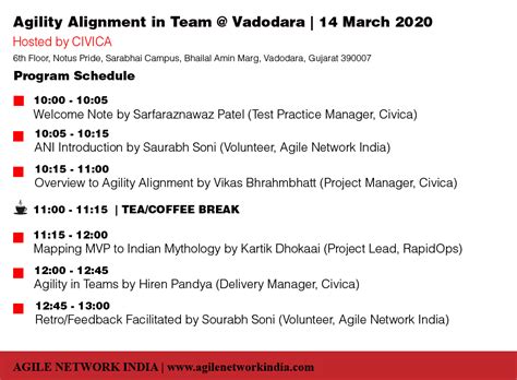 Program Schedule For Agile Network Indias “agility Alignment In Team