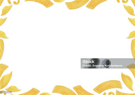 직사각형 A3 프레임은 메뉴 인증서 및 소책자 광고 카페를 디자인하기 위해 다양한 유형의 이탈리아 파스타로 만들어졌습니다 고립된 수채화 그림입니다 클립 아트 광고에 대한