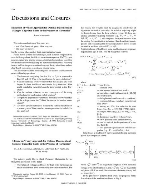 pdf discussion of “fuzzy approach for optimal placement and sizing of capacitor banks in the