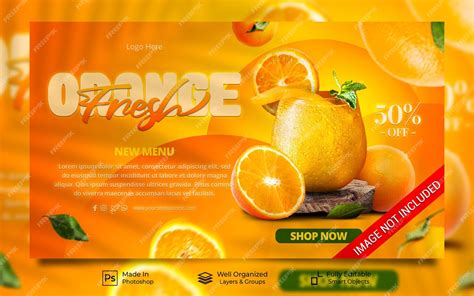 프로모션 소셜 미디어 인스타그램 포스트 웹사이트 배너 템플릿을 위한 신선한 오렌지 주스 여름 음료 메뉴 프리미엄 Psd 파일