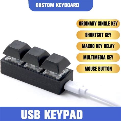 Usb Wired 3key Mini Keypad Copy Paste Shortcut Space Enter Macro Audio