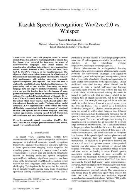 Pdf Kazakh Speech Recognition Wav2vec20 Vs Whisper