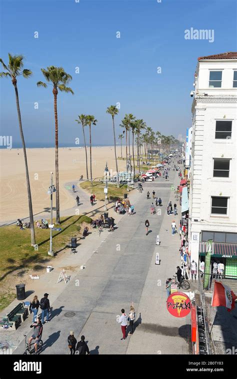 Venice California 17 Feb 2020 The Venice Beach Boardwalk With The